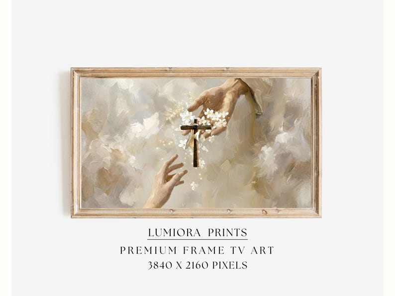 Christian Faith Samsung Frame TV Art, Cross & Flowers Religious Screen ...