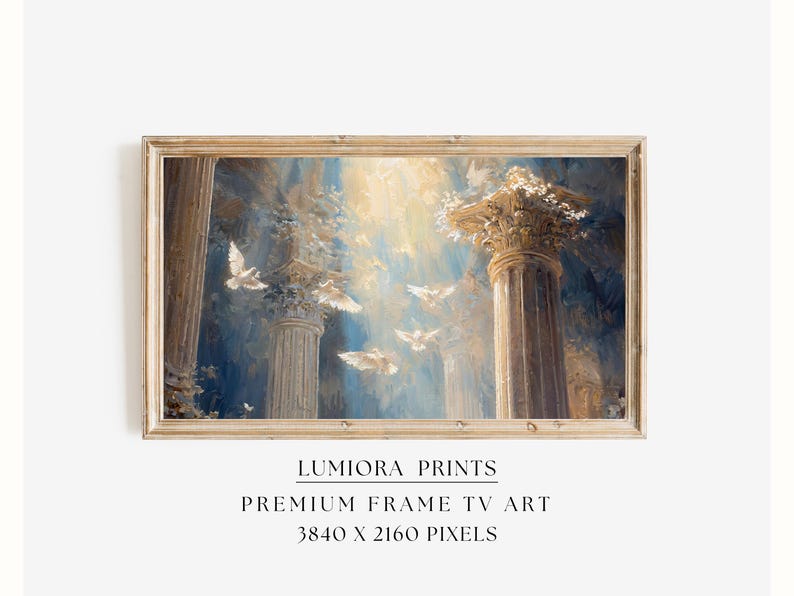 White Doves & Holy Columns Samsung Frame TV Art, Christian Religious ...