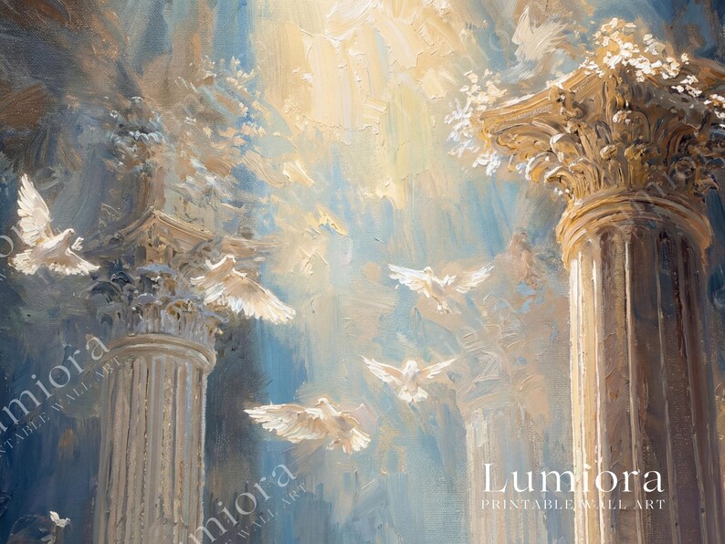 White Doves & Holy Columns Samsung Frame TV Art, Christian Religious ...