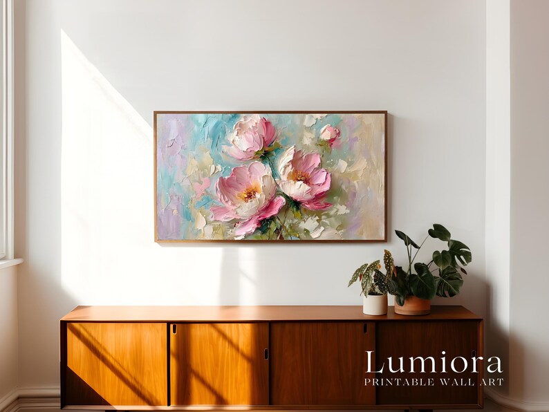 Pink Peony Samsung Frame TV Art, Spring TV Decor, Botanical Oil ...