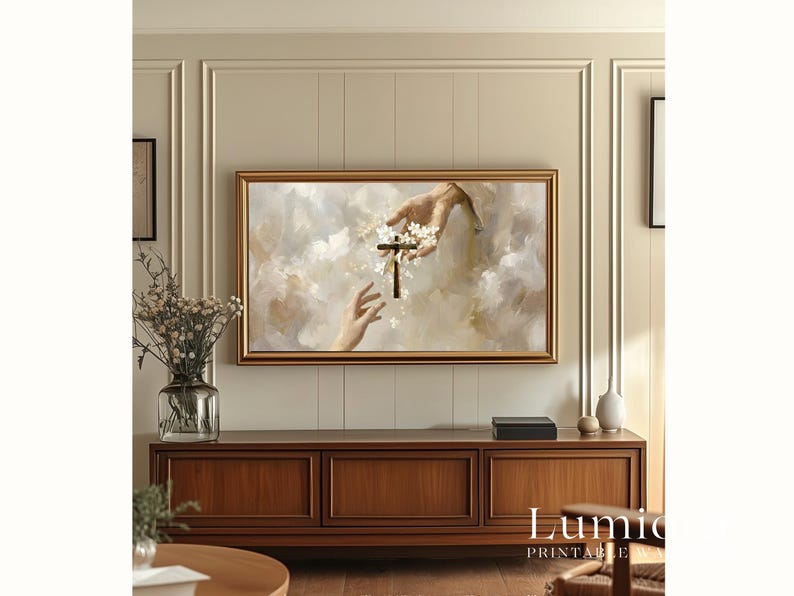 Christian Faith Samsung Frame TV Art, Cross & Flowers Religious Screen ...