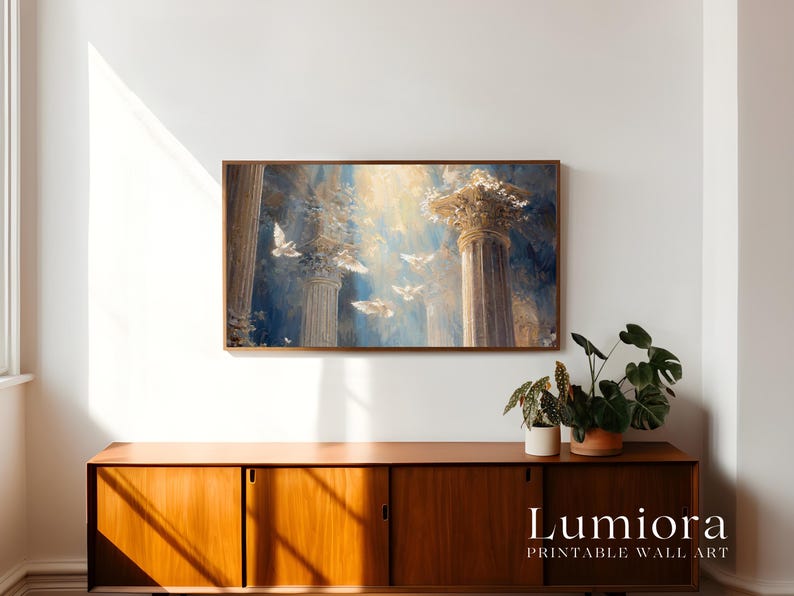 White Doves & Holy Columns Samsung Frame TV Art, Christian Religious ...