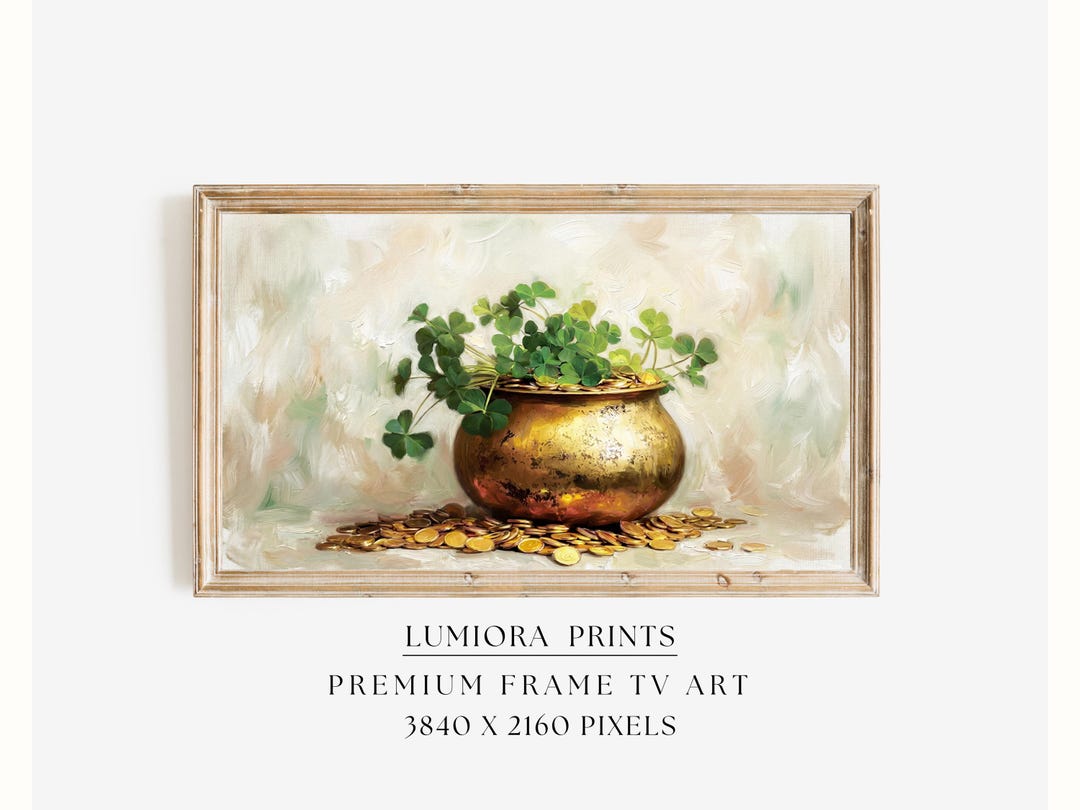 St. Patrick’s Day Samsung Frame TV Art, Lucky Clover Pot TV Decor ...