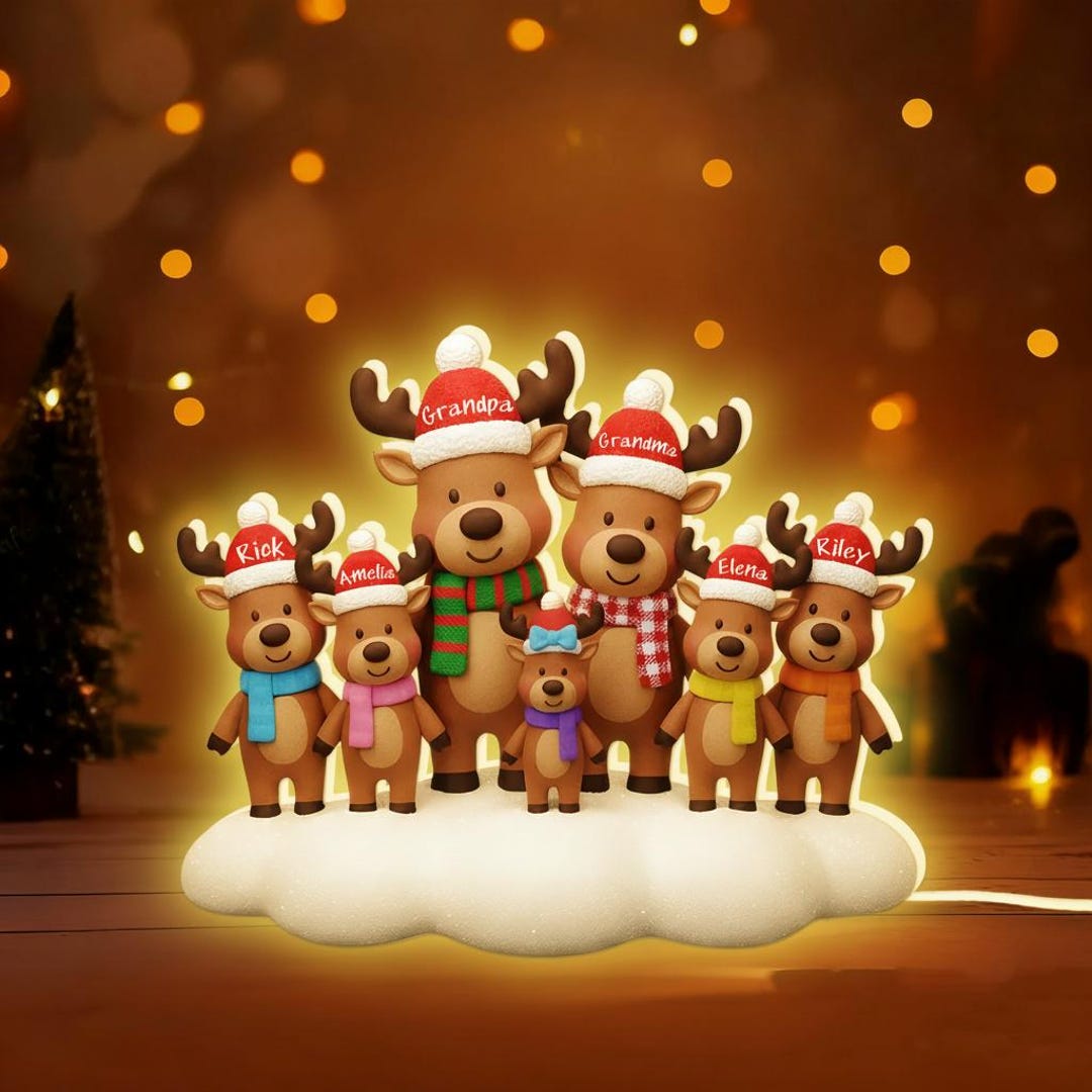Custom Reindeer Family LED Light Box With Grandma Grandpa,3d Effect ...