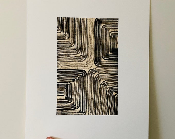 Lithograph. Abstract Art. Linear Spaces 4 in Black, Tan White, Unframed ...