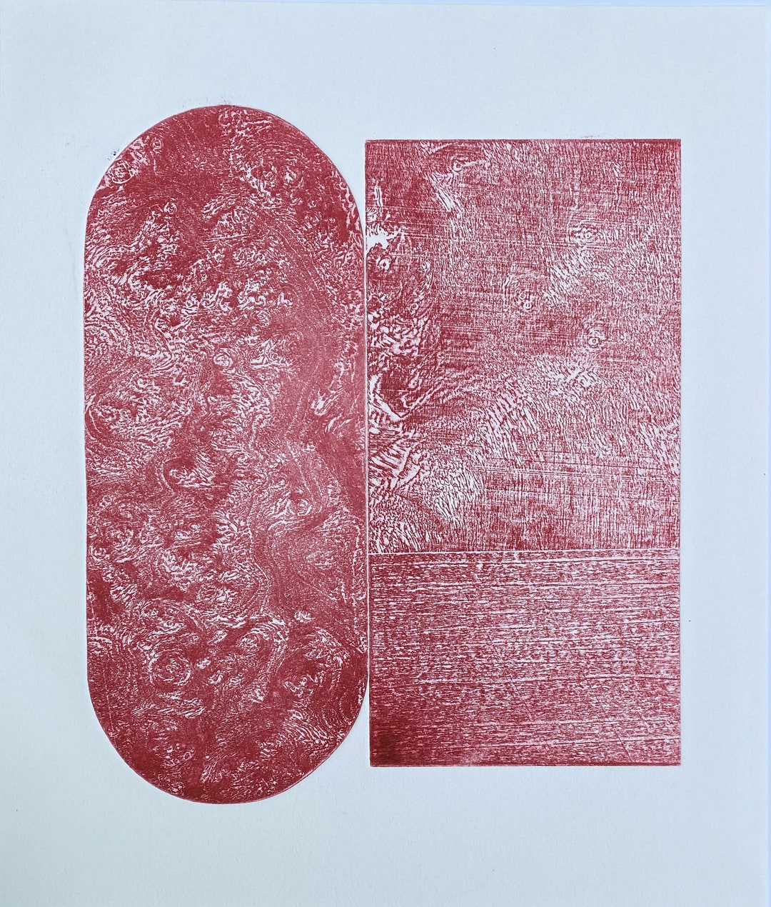 Fine Art Etching . Minimalist . Dark Red and White Decor: "brocade 14 ...