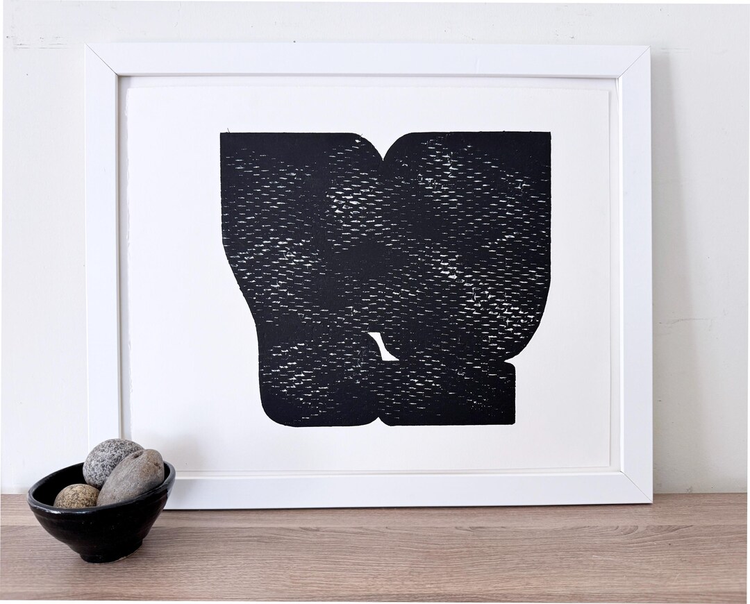 Collagraph Art Print: Black and White Abstract Home Decor, 15x19 ...