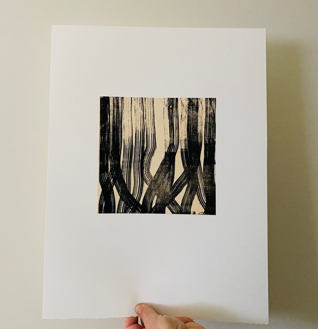 Lithograph. Abstract Art. " Linear Spaces 1 " in Black,tan + White ...