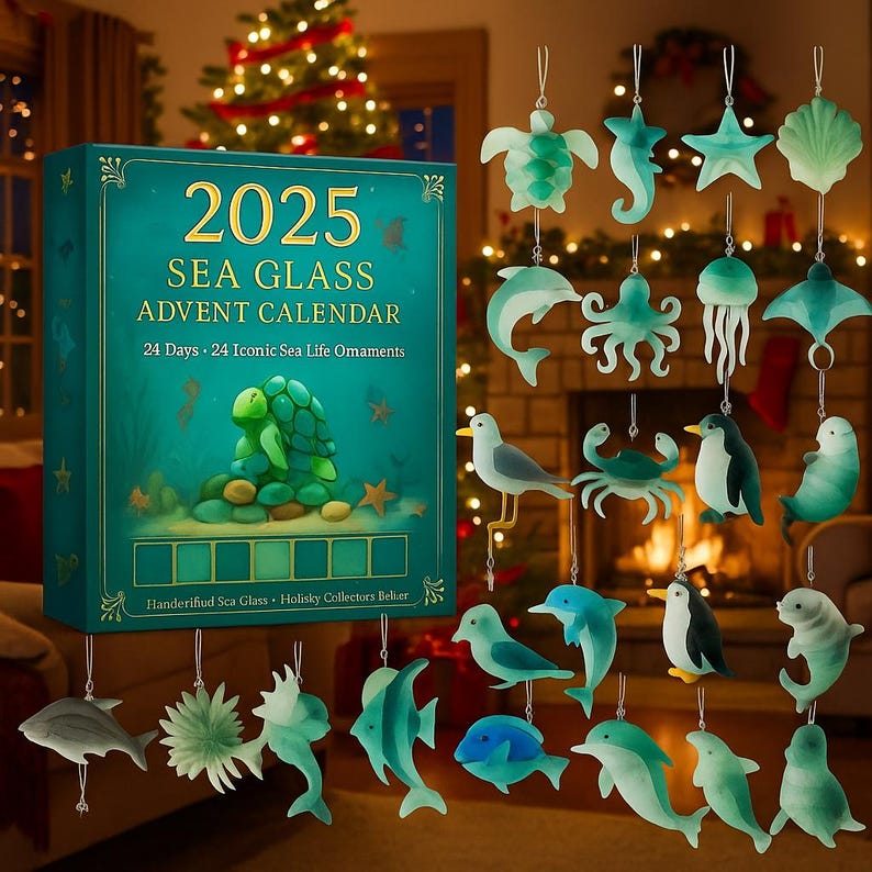 Beach Sea Glass Advent Calendar 2025 – 24 Coastal Ornaments for ...