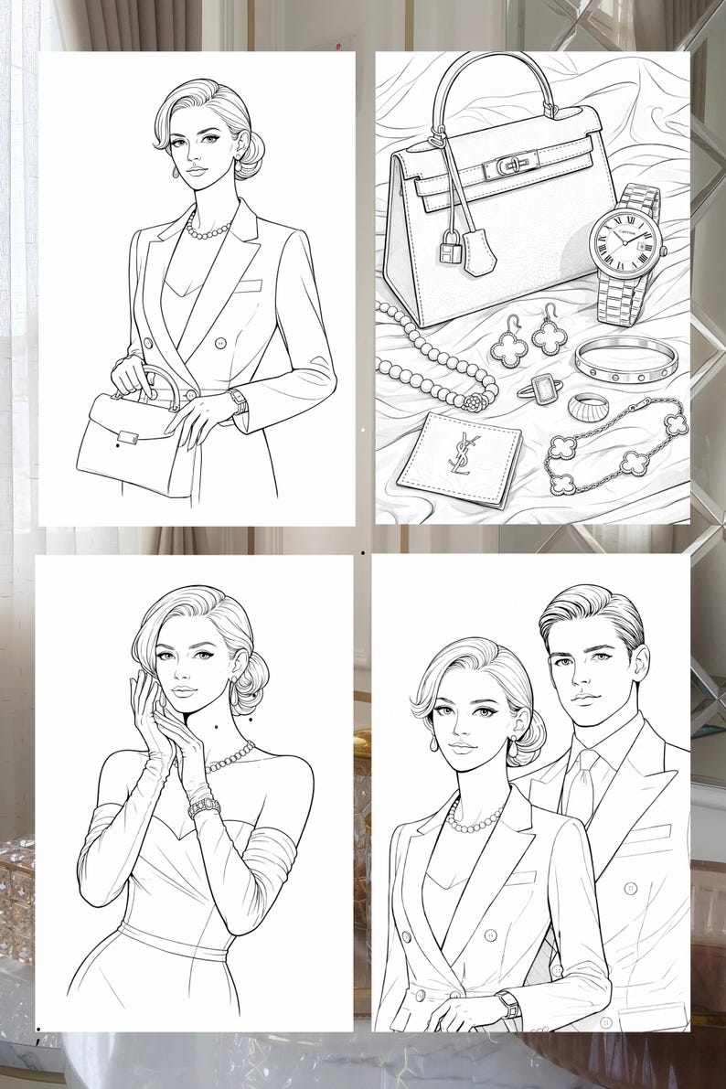 Old Money Coloring Book, Glamour Fashion Portraits, Luxury Women Style ...