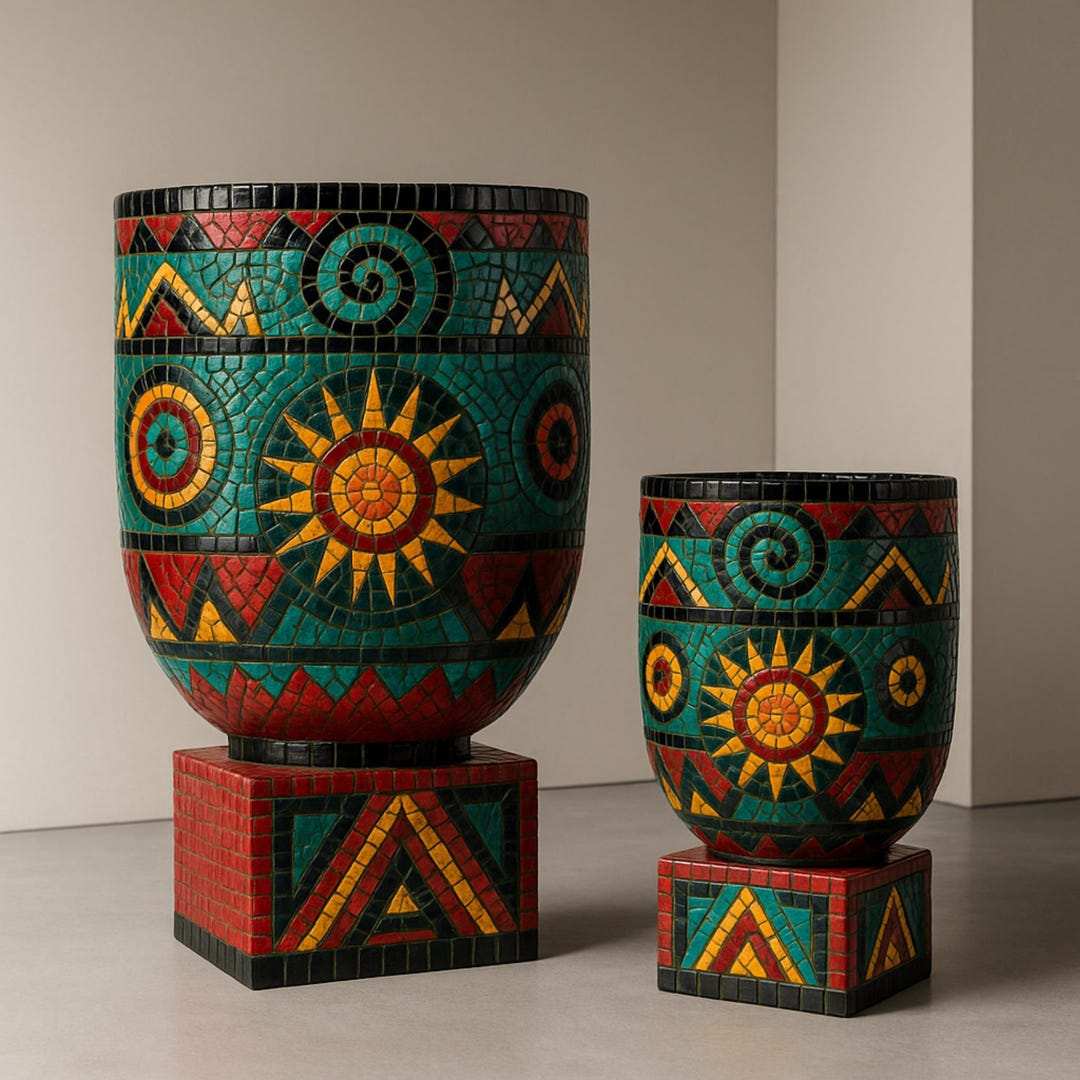 Large Mosaic Sun Planter | Handmade Statement Pot With Geometric ...