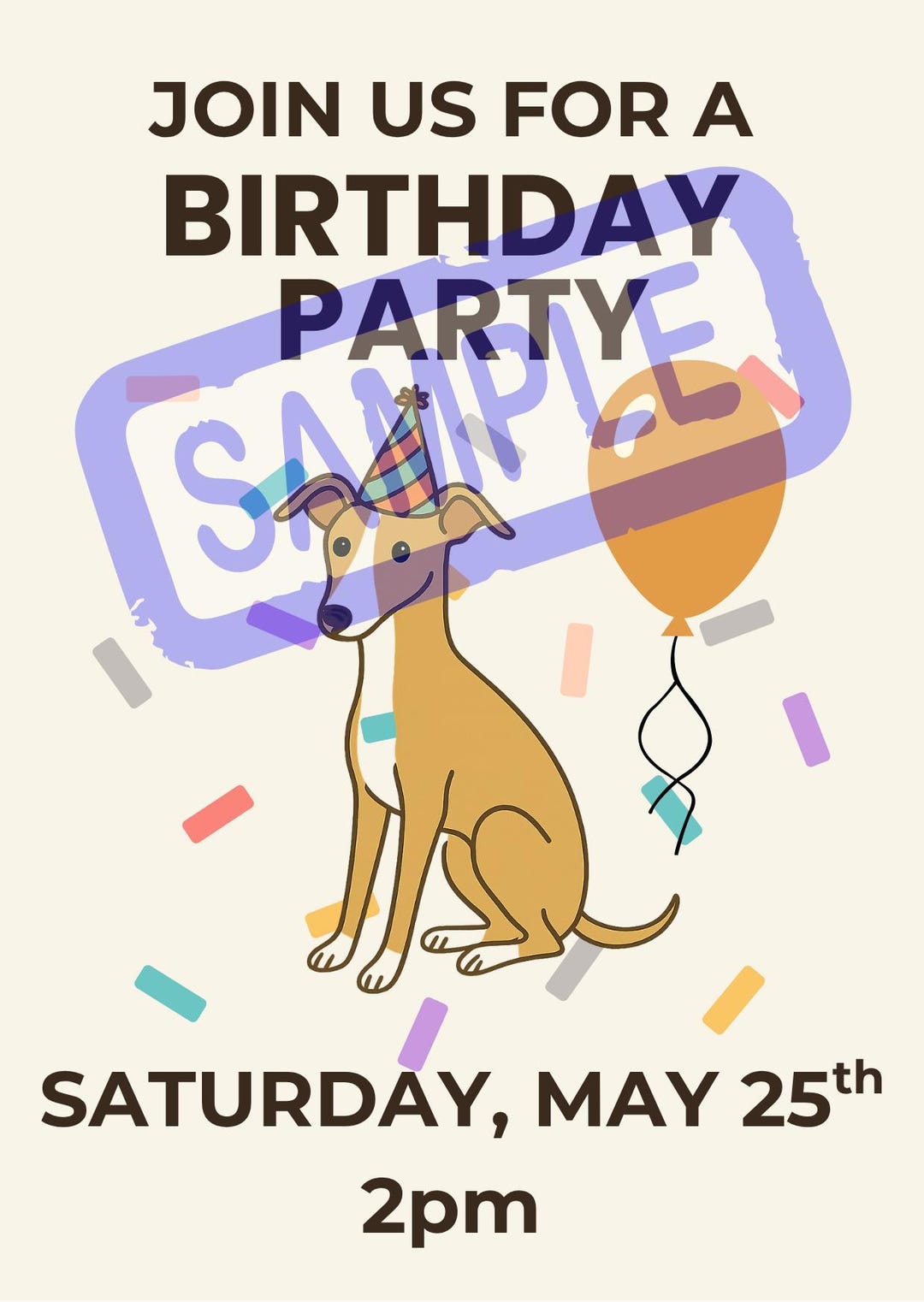Whippet Birthday Invitation • Dog Party, Pet Theme (digital Download ...