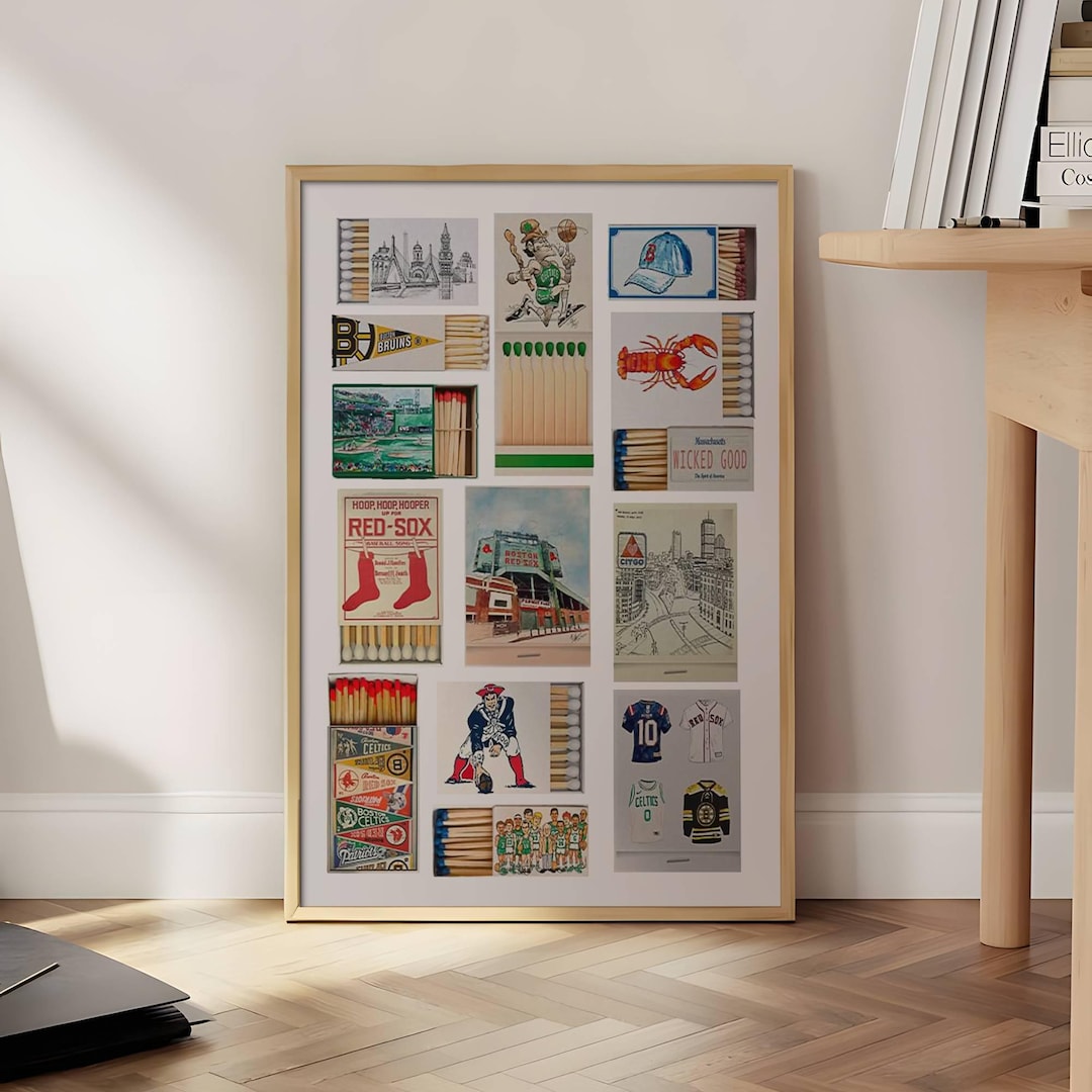 Boston Matchbox Label Collage Poster, Vintage Sports & City Icons ...