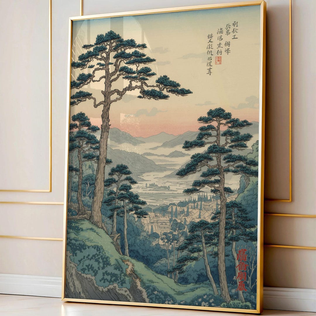 Vintage Japanese Forest Poster, Tranquil Mountain Landscape Wall Art ...