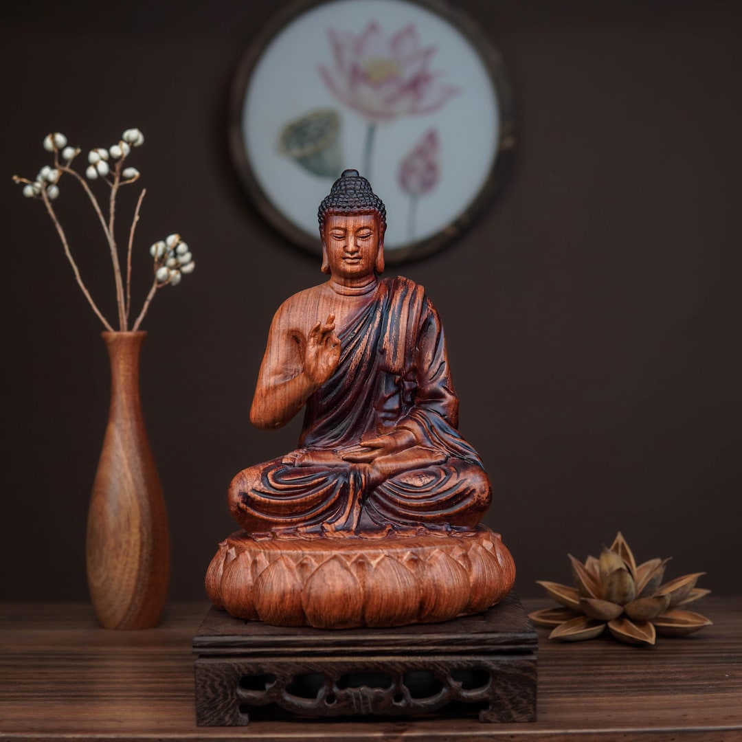 Shakyamuni Statue – Seated Meditation Figure, Teaching Mudra, Reddish ...