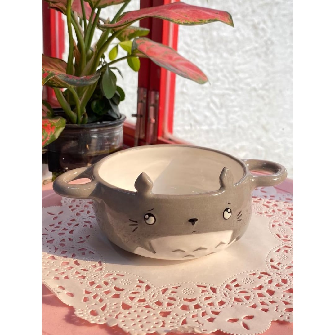 Totoro Ceramic Soup Bowl With Handles, Small Ghibli Bowl With Pour ...