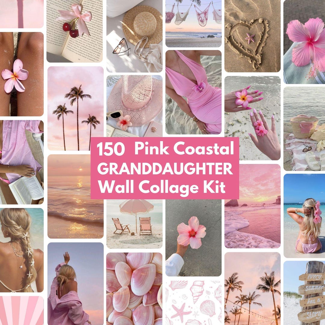 150 PCS Pink Coastal Granddaughter Wall Collage Kit Aesthetic Beach ...