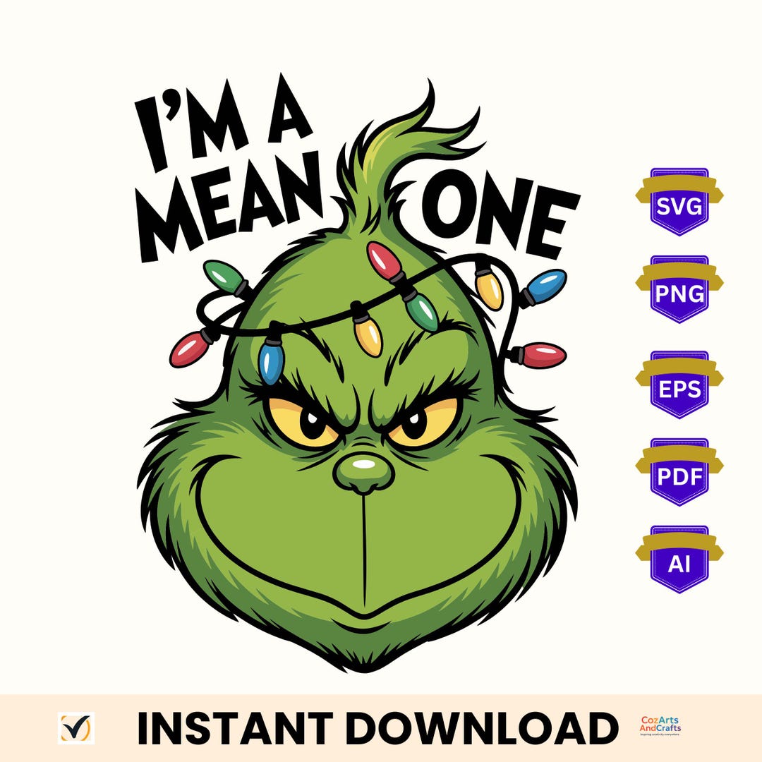 I'm A Mean One Grinch Quote Funny Digital Christmas Lights Clipart ...