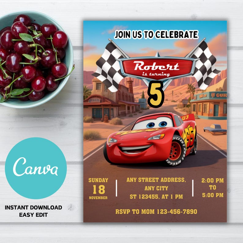 Cars Birthday Invitation / Editable Boys Party Invitation / Cars Themed ...