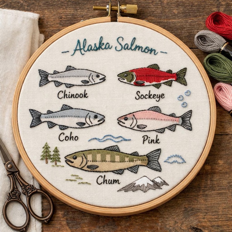 Alaska Salmon Embroidery Pattern (beginner Friendly) PDF - Etsy