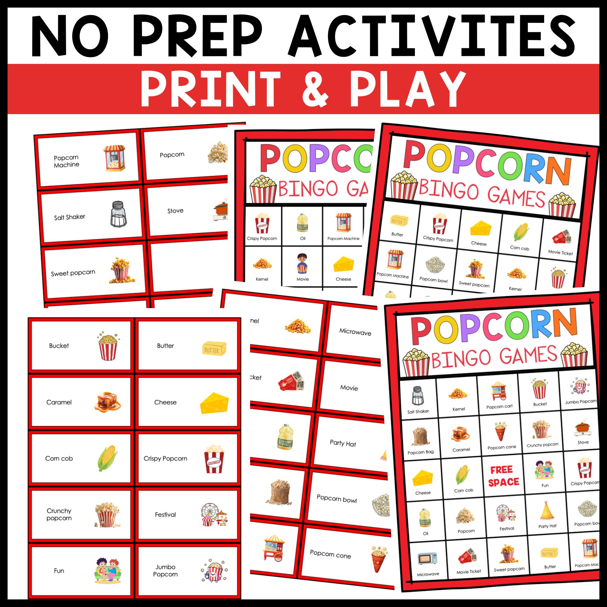 January No Prep National Popcorn Day Bingo Games Activities for Kids - Etsy