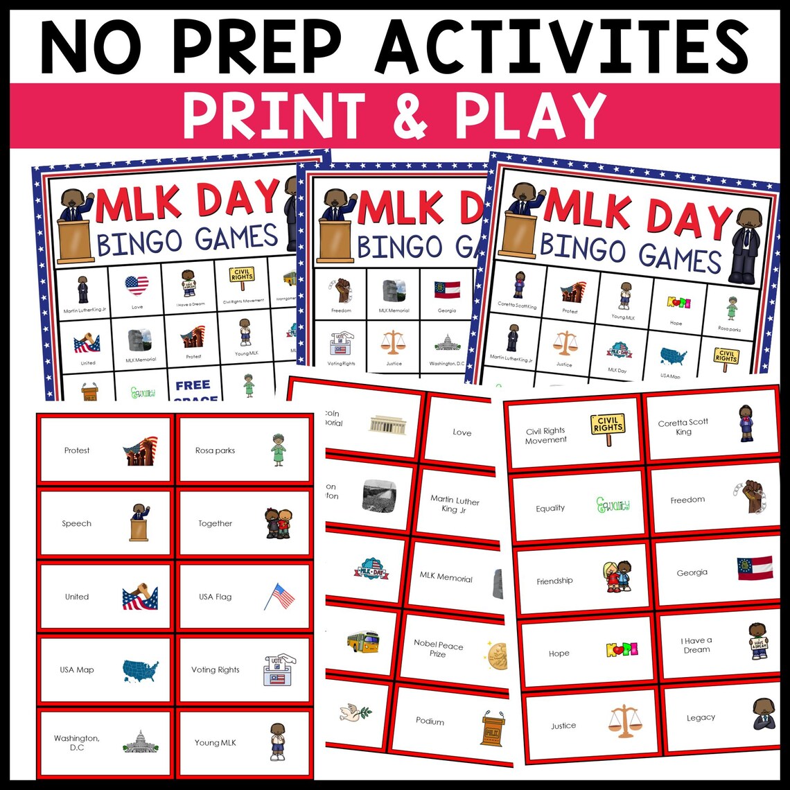No Prep MLK Dr. Martin Luther King Jn Day Bingo Games Activities - Etsy