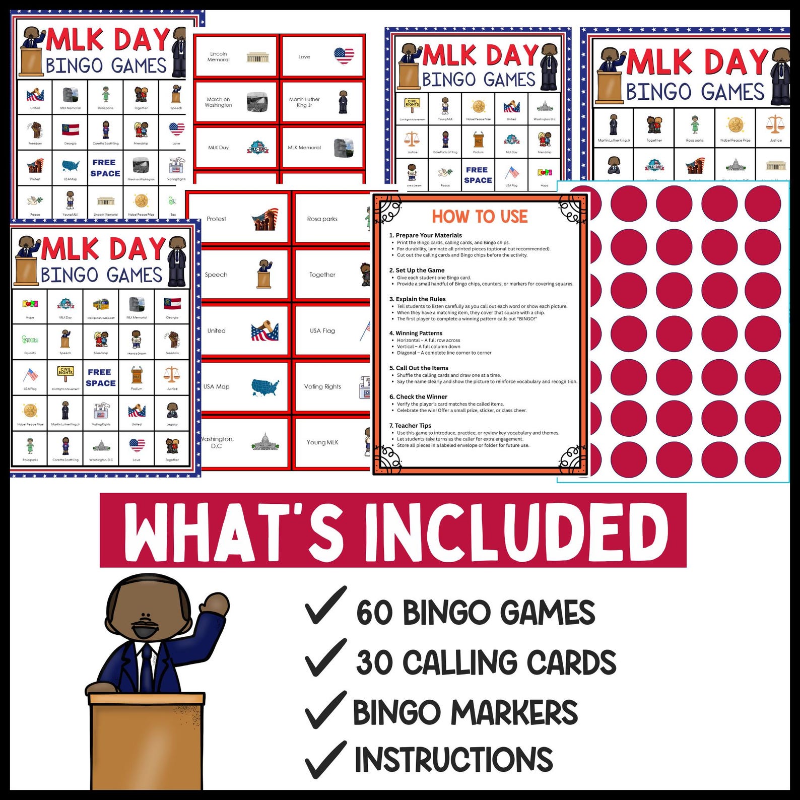 No Prep MLK Dr. Martin Luther King Jn Day Bingo Games Activities - Etsy