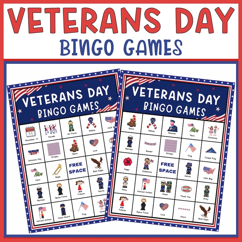 Fun Veterans Day Vocabulary Bingo Games Patriotic Military Activities ...