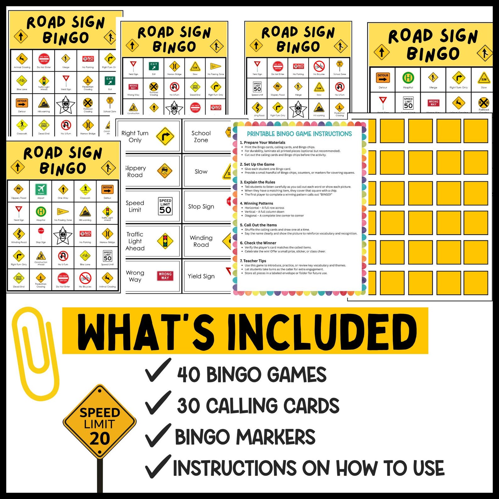 Road Signs Bingo Games Life Skills Traffic Signs Safety and Symbols ...