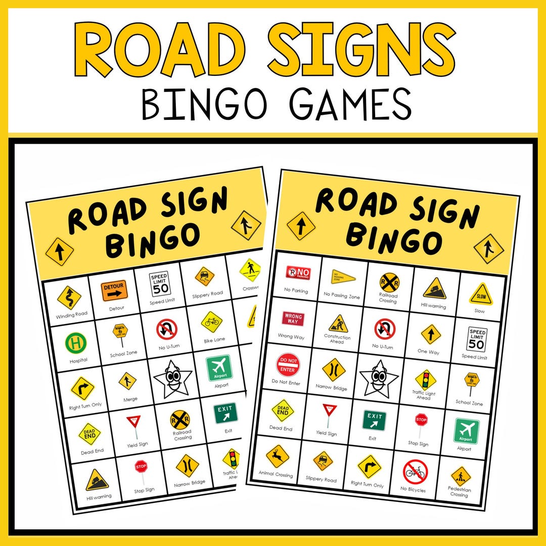 Road Signs Bingo Games Life Skills Traffic Signs Safety and Symbols ...