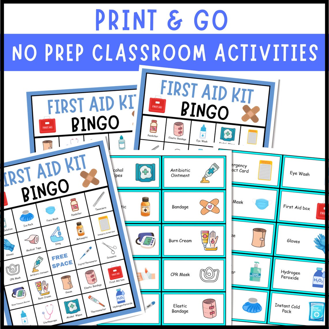 First Aid Kit Bingo Games Activities Life Skills Emergency Safety Unit ...
