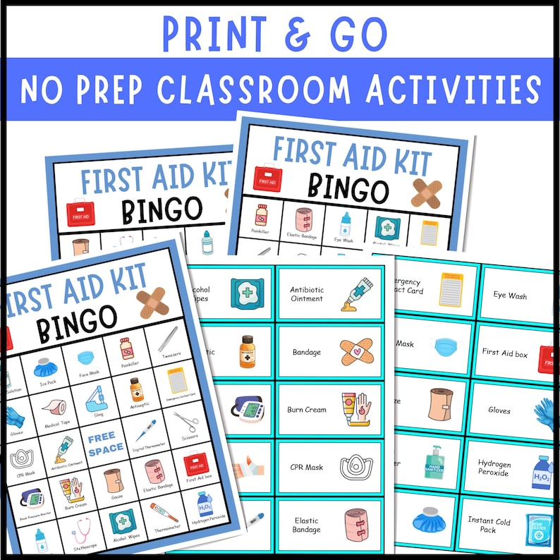 First Aid Kit Bingo Games Activities Life Skills Emergency Safety Unit ...
