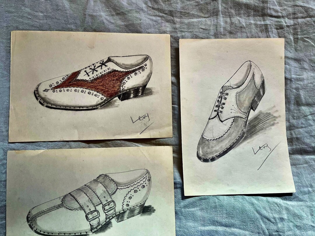 50s Original Pencil Art Drawing Vintage Shoe Illustrations Retro Decor ...