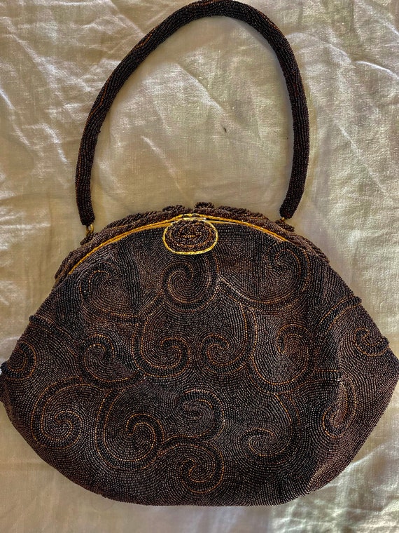 French 1950s hand beaded purse perfect condition bron… - Gem
