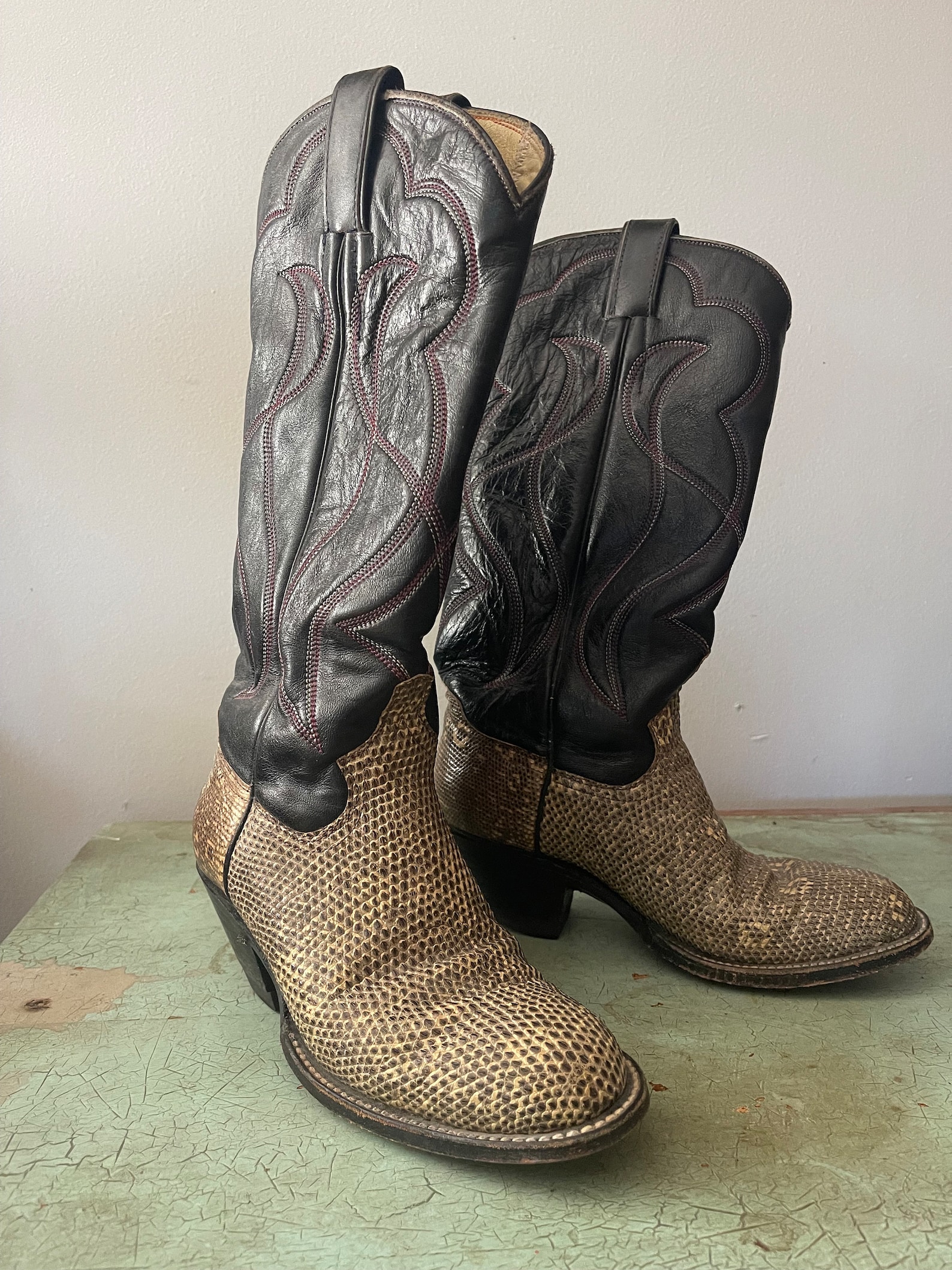 Justin Cowboy Boots Ringtail Lizard Boots Size Five With Flame Stitched ...