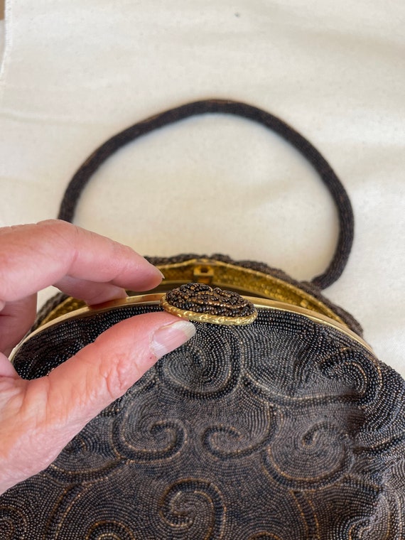 French 1950s hand beaded purse perfect condition bron… - Gem