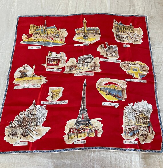 1960s scarf made in France Eiffel Tower monuments fab… - Gem