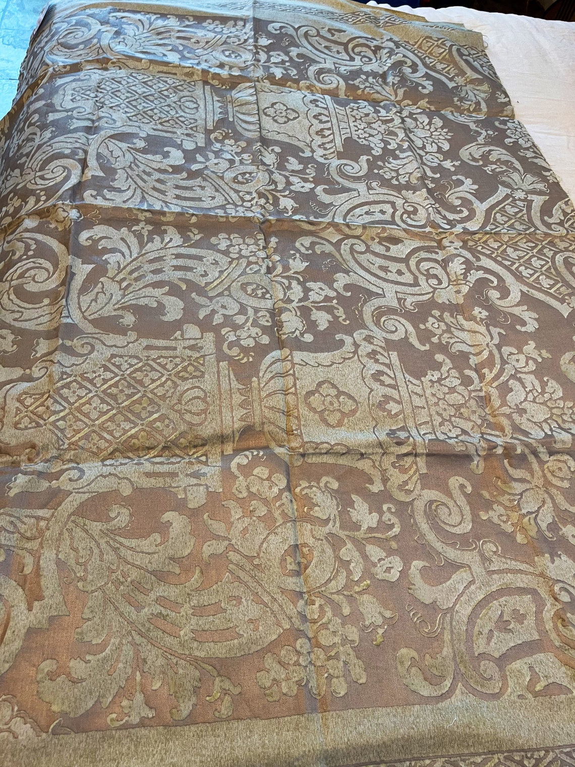 Fortuny Fabric Made in Italy Designer Textile Avacado Green and Silvery ...