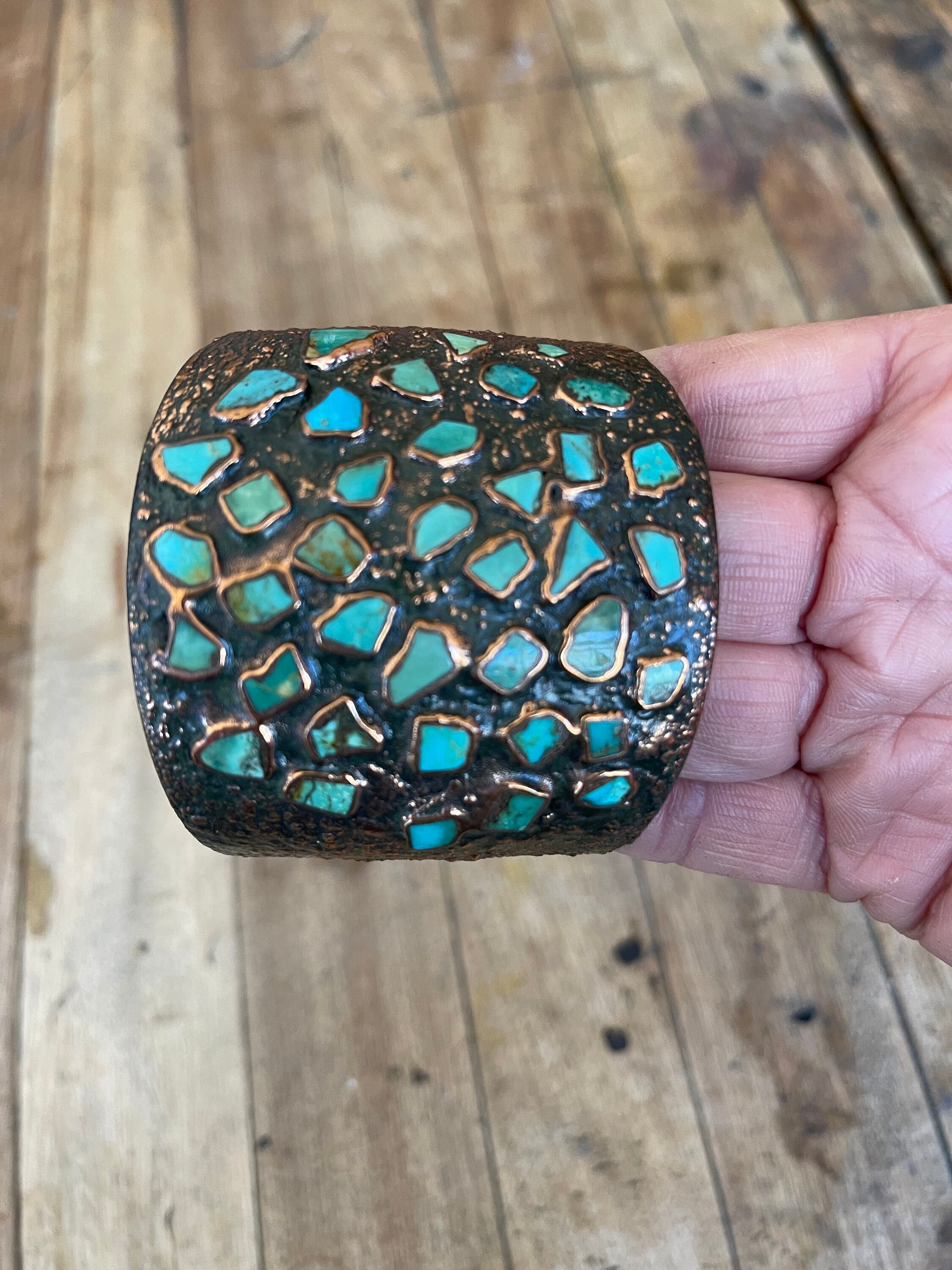 Mid Century Copper and Turquoise Cuff Bracelet Stamped From Bell ...