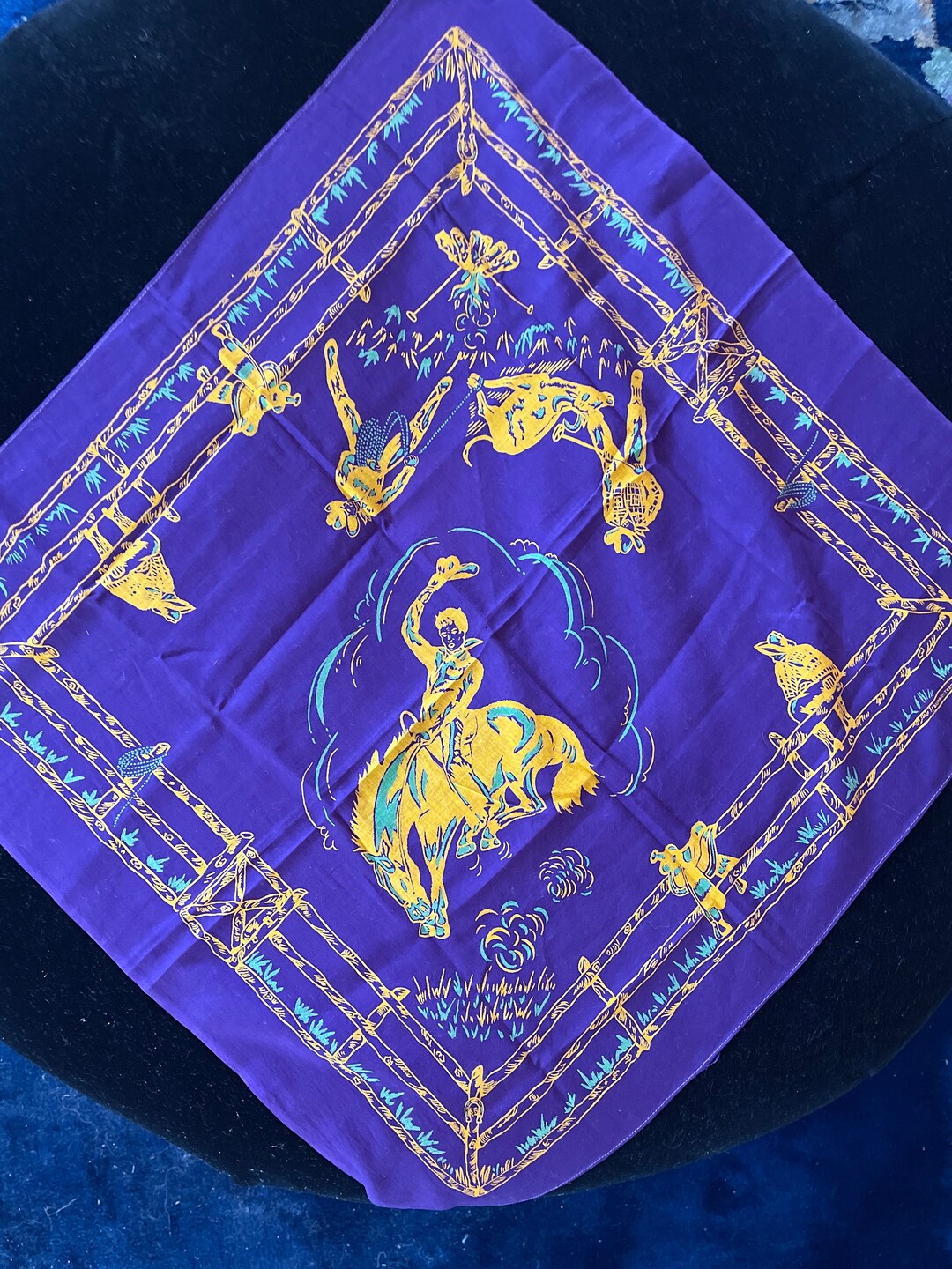 1950s Cowboy Scarf: Vintage Purple Bucking Bronco Cotton Bandana - Etsy