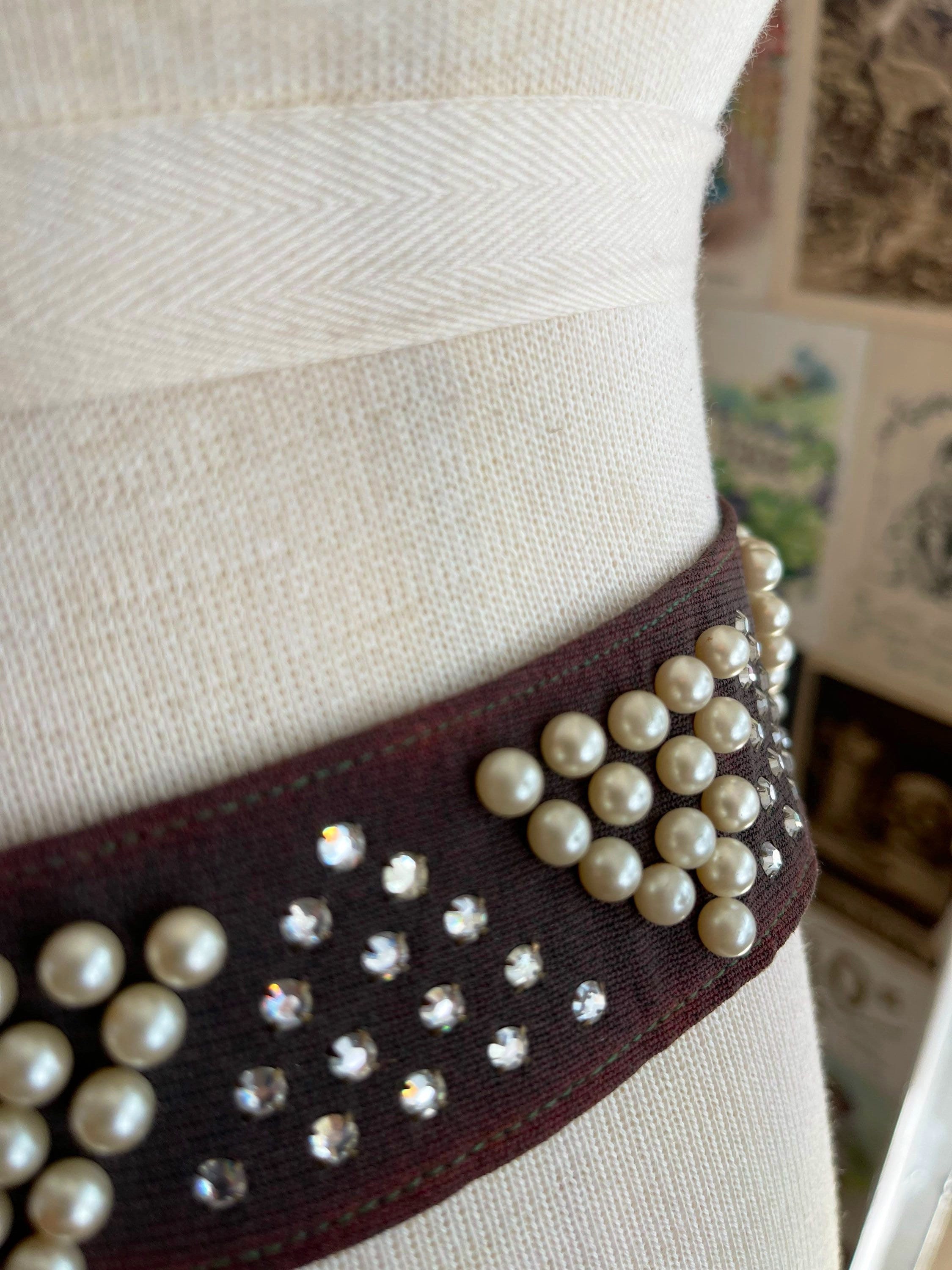 Vintage Belt 1950s 50s Embellished Belt Pearls and Rhinestones - Etsy