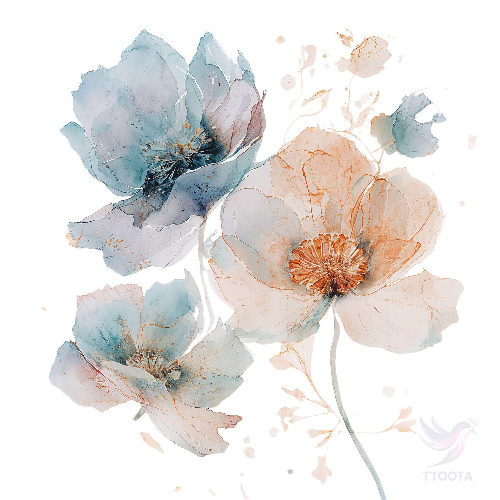 10 Watercolor Flower Clipart Set: Pastel Botanical PNG Bundle (digital ...
