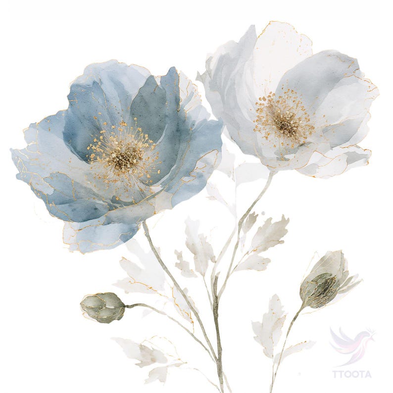 10 Watercolor Flower Clipart Set: Pastel Botanical PNG Bundle (digital ...