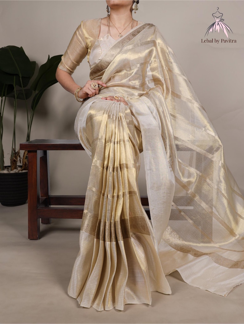 Gold Tissue Saree: Zari Weaving, Indian Partywear - Etsy