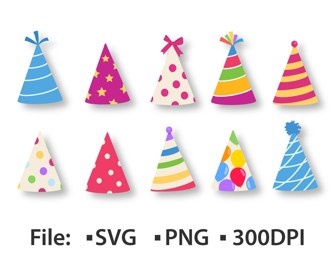 Birthday Party Hats, Kid's Birthday Hat Bundle Pack : Clipart SVG PNG ...