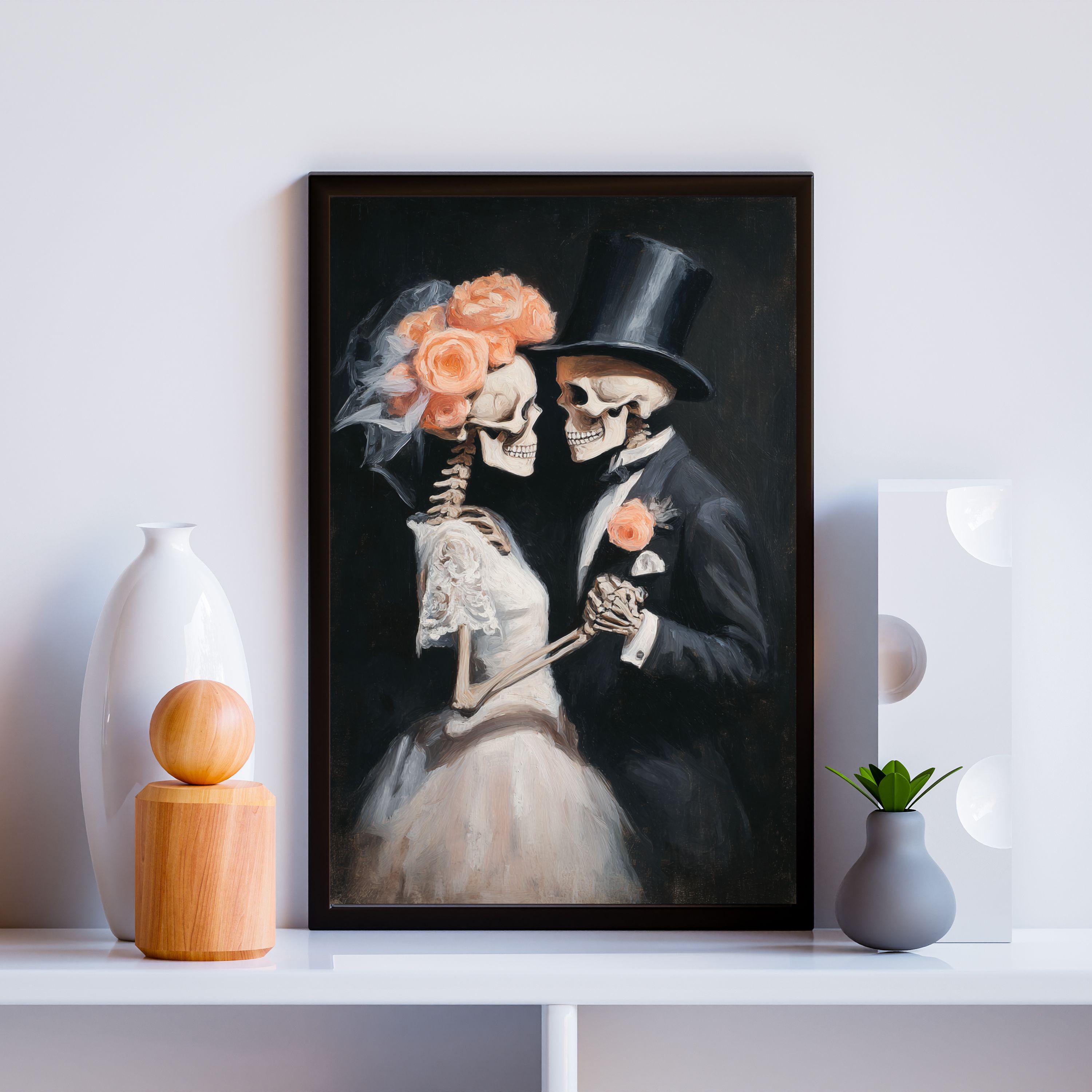Skeleton Wedding Print, Gothic Love Wall Art, Vintage Oil Painting ...