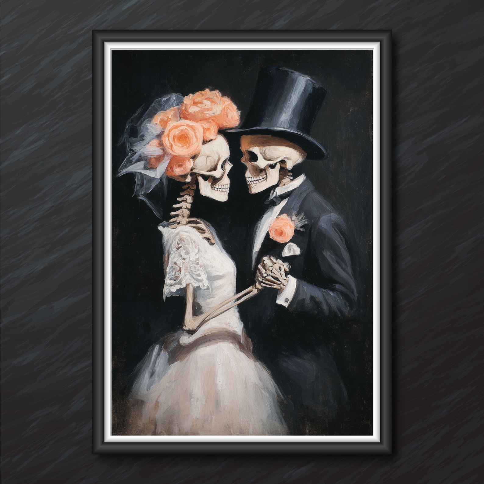 Skeleton Wedding Print, Gothic Love Wall Art, Vintage Oil Painting ...
