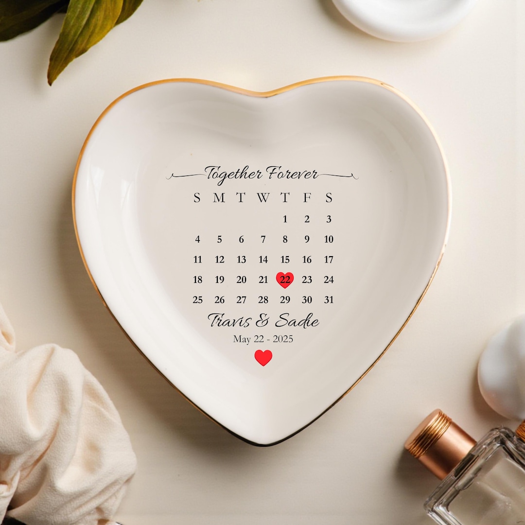 Wedding Calendar Date Jewelry Dish, Personalised Wedding Ring Dish ...