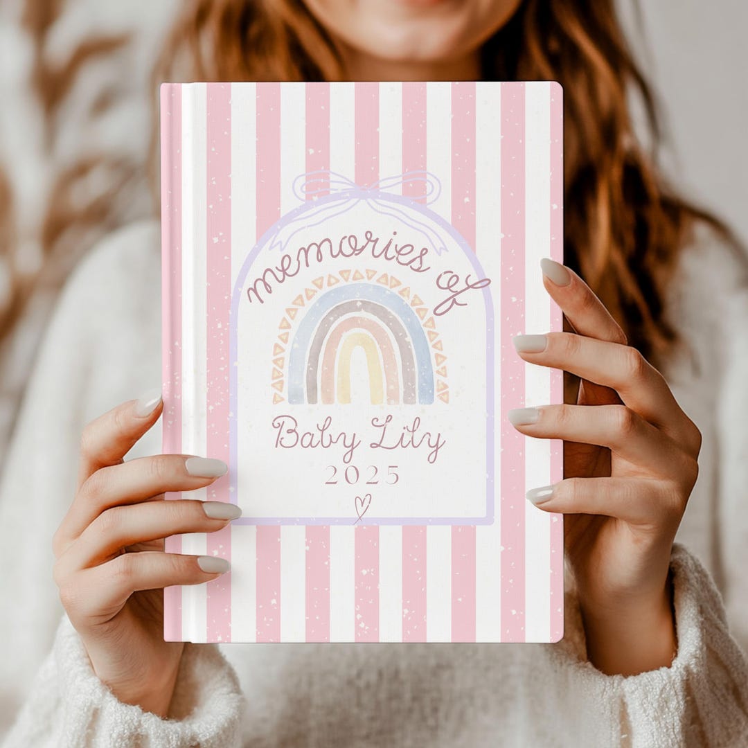 Personalised Baby Girl Memory Book: Pink Striped Keepsake, Baby Shower ...