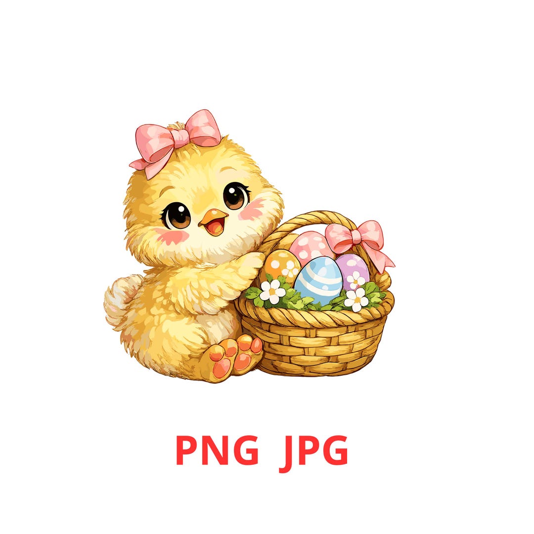 Cute Easter Chick Clipart PNG, Baby Chick With Easter Basket, Spring ...